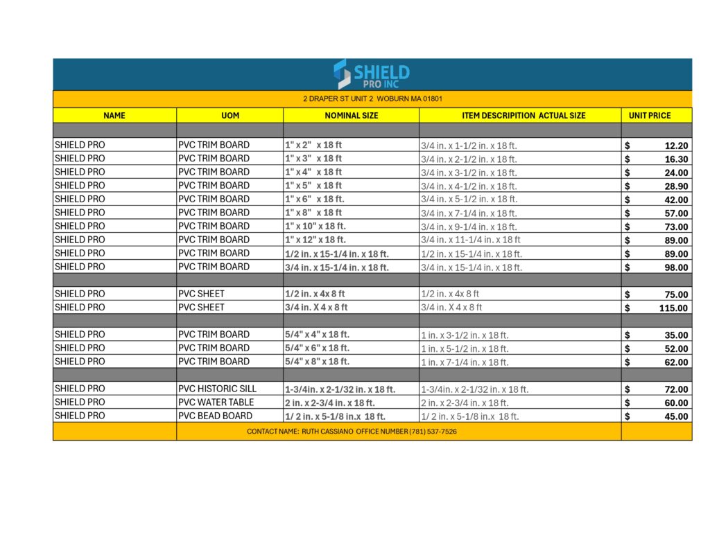 Prices – Shield Pro Inc